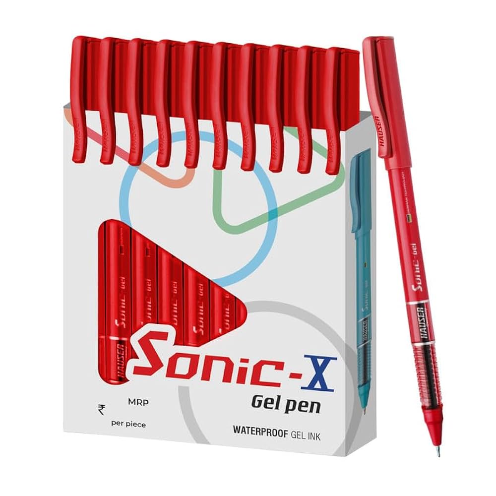 Hauser Sonic X Gel Pen | Red | Pack of 10 Pcs